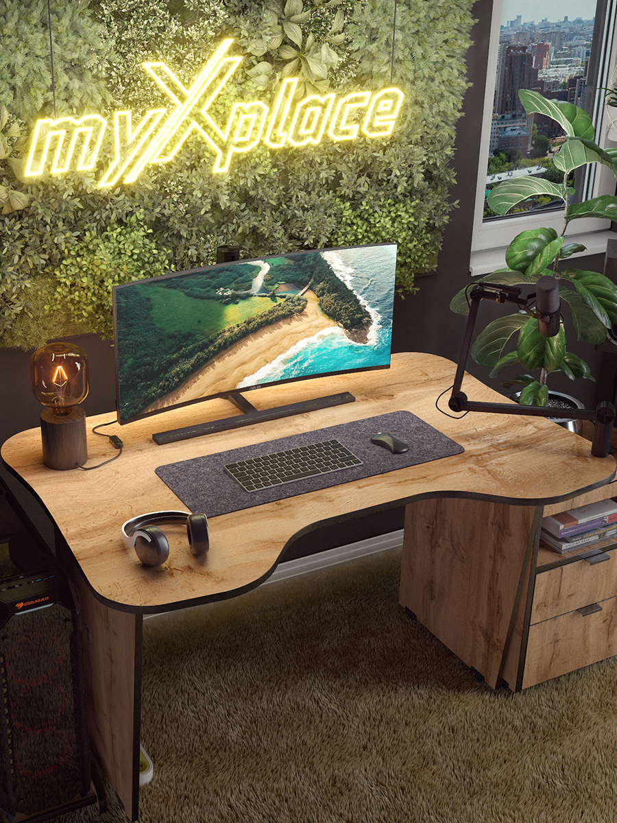 Компьютерный письменный стол, для школьника, для геймеров, Дуб вотан