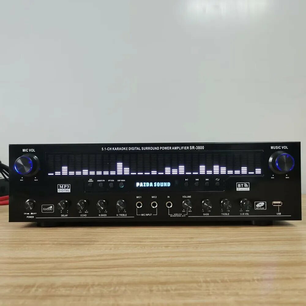 Пятиканальный усилитель звука SR-3800-4800BT/Усилитель мощности Bluetooth 5.0/5.1 каналы/Волоконно-оптический/Коаксиальный/250Вт x2+100Вт x3+200Вт x1