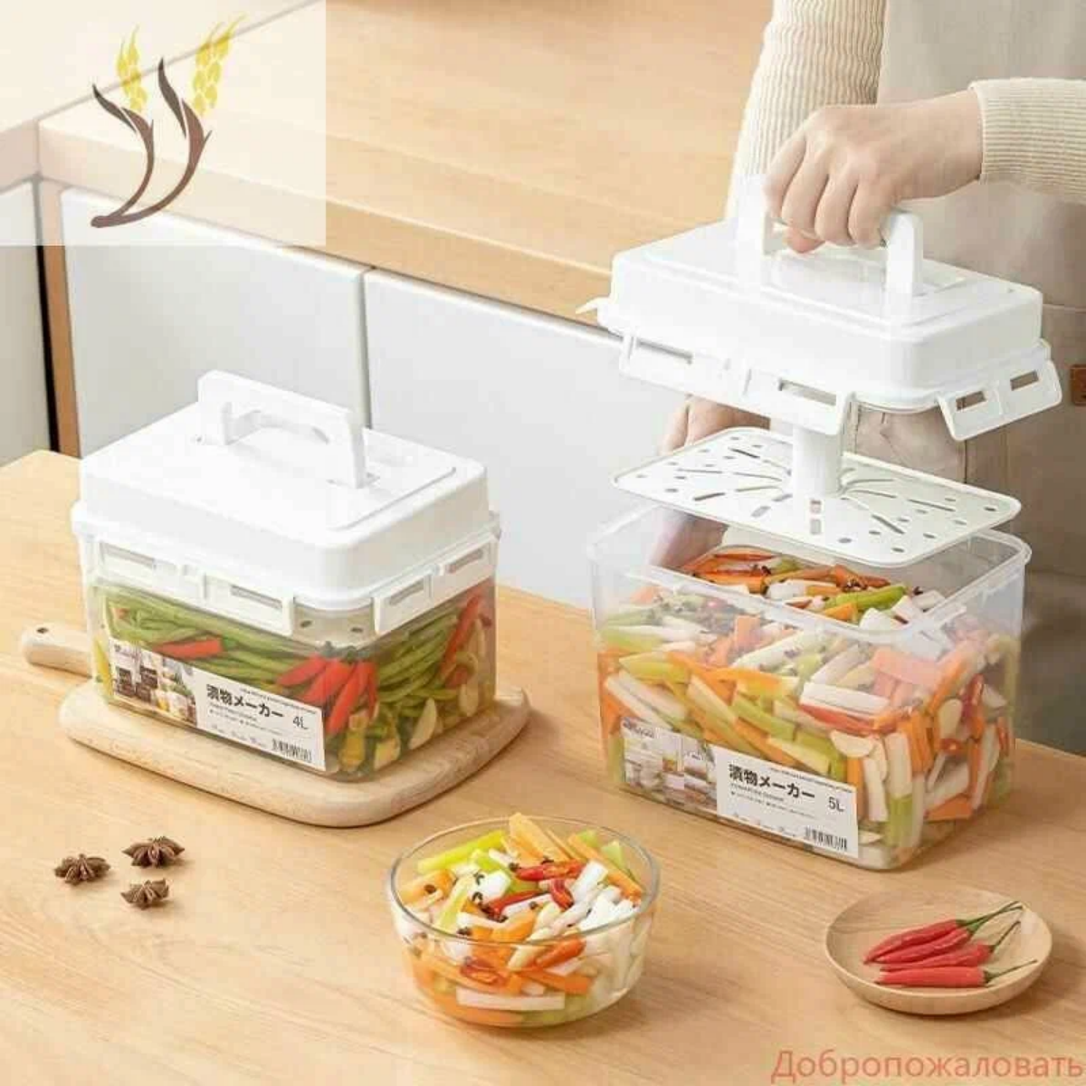 Контейнер для засолки "Пиафлор", 4 л, прозрачный, герметичный, Япония