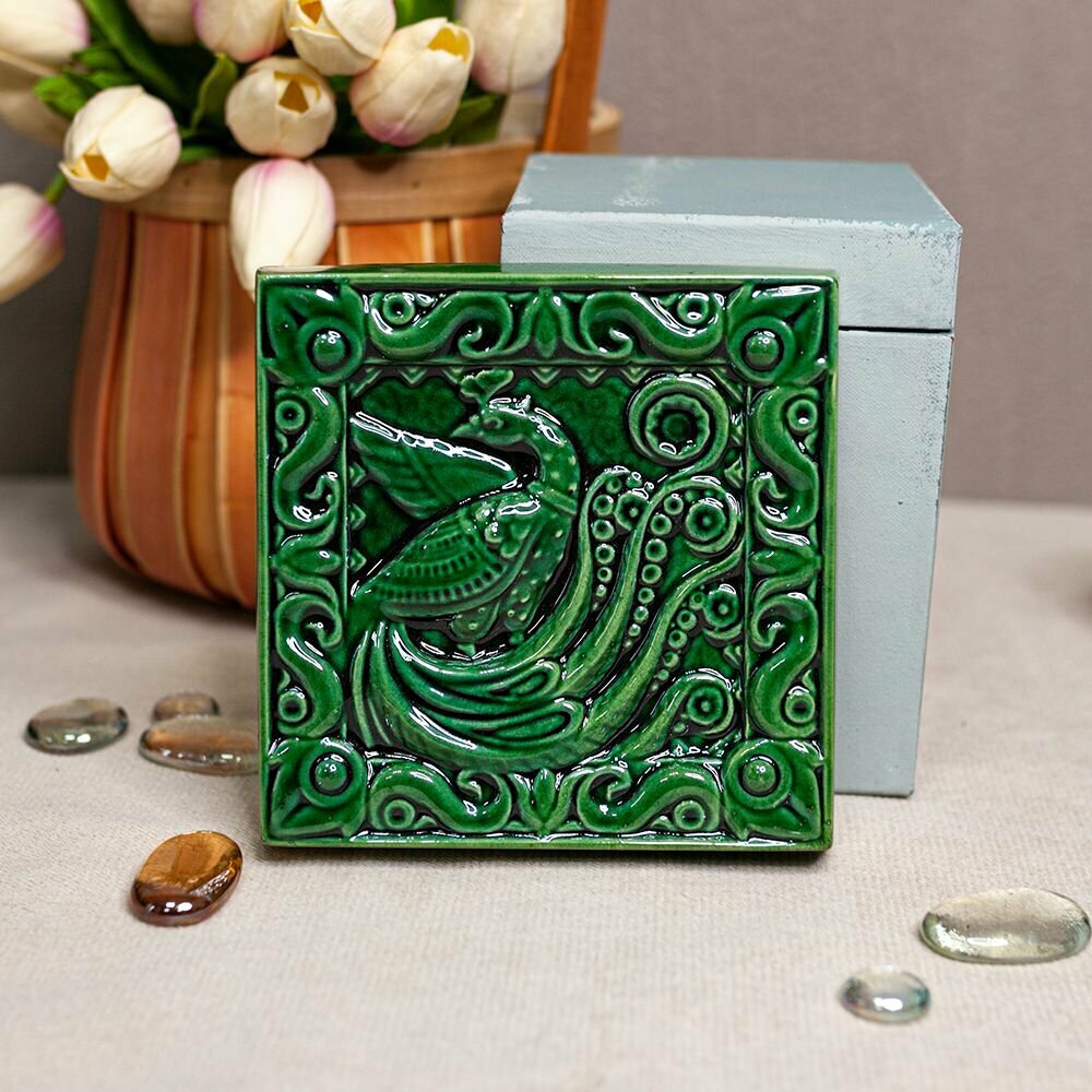 Изразец Павлин одноцветный зеленый