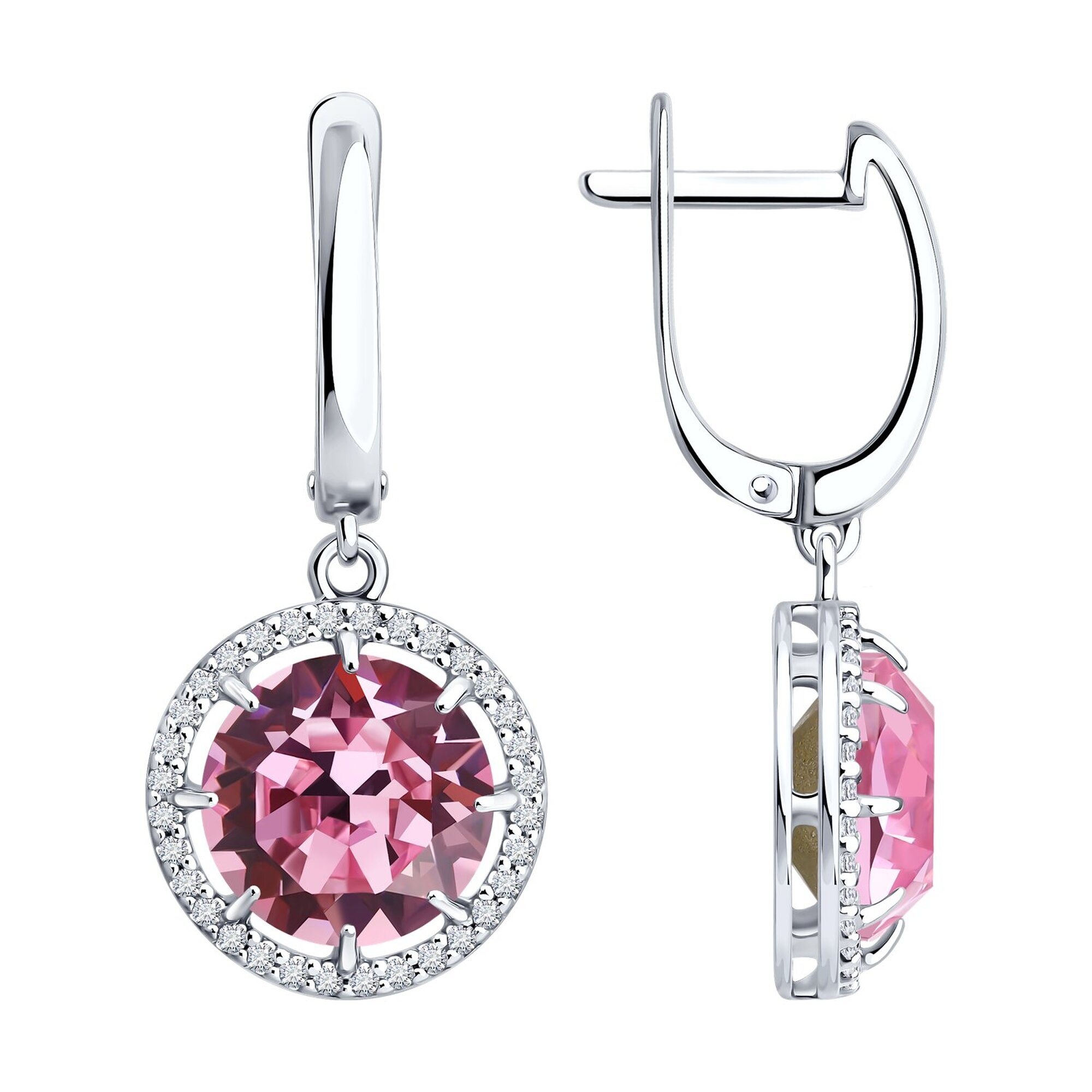 Серьги, серебро, 925 проба, родирование, кристалл, фианит