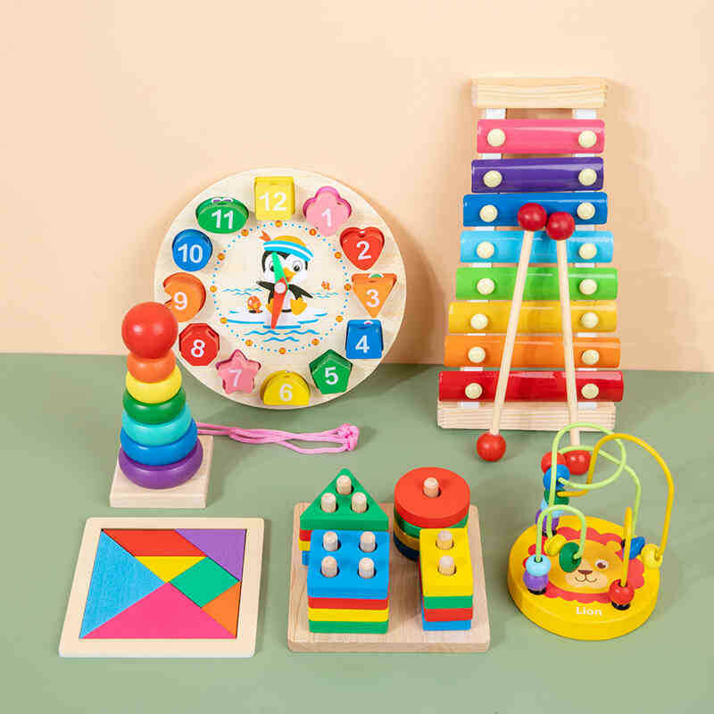 Детские восьмитоновые ударные часы, игрушки-насекомые, радужная башня, лабиринт с бусинами, образовательный набор для раннего развития детей 0-3 лет.