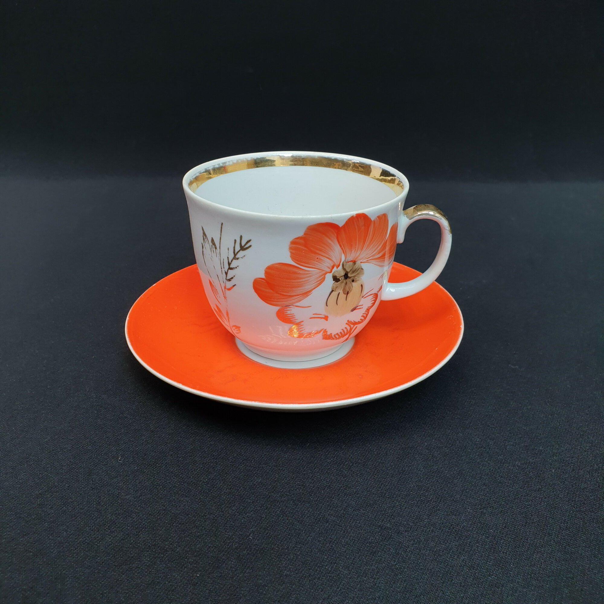 Винтажная чайная пара Барановка, фарфор крытье деколь роспись 250 мл, СССР