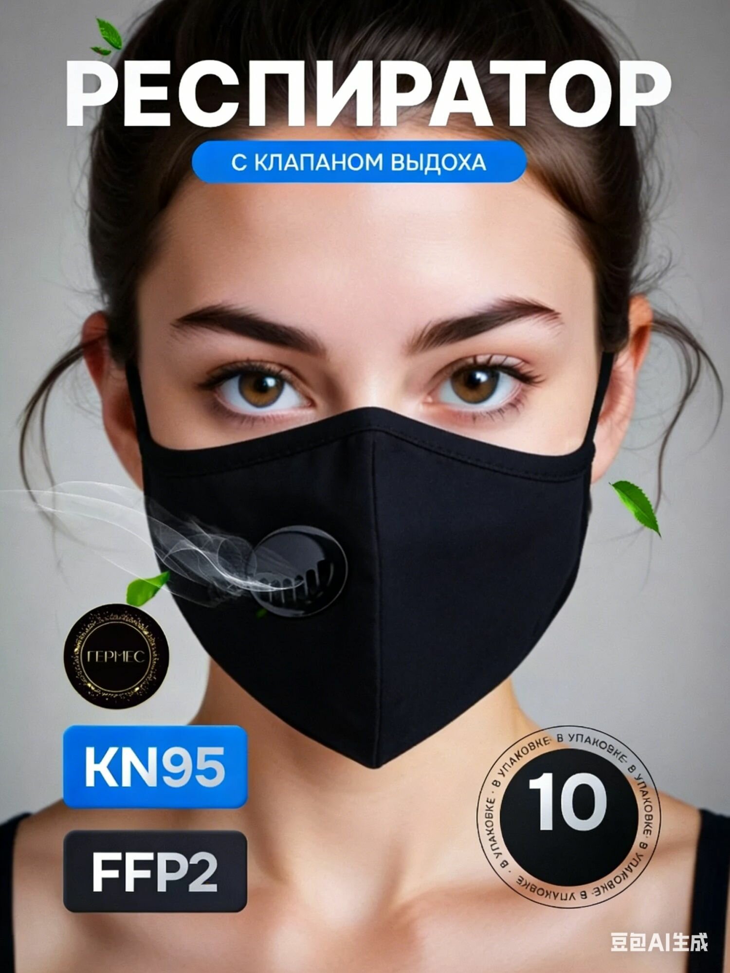 Респиратор-маска KN95, FFP2, многоразовый, с клапаном, 5 слоев, синий
