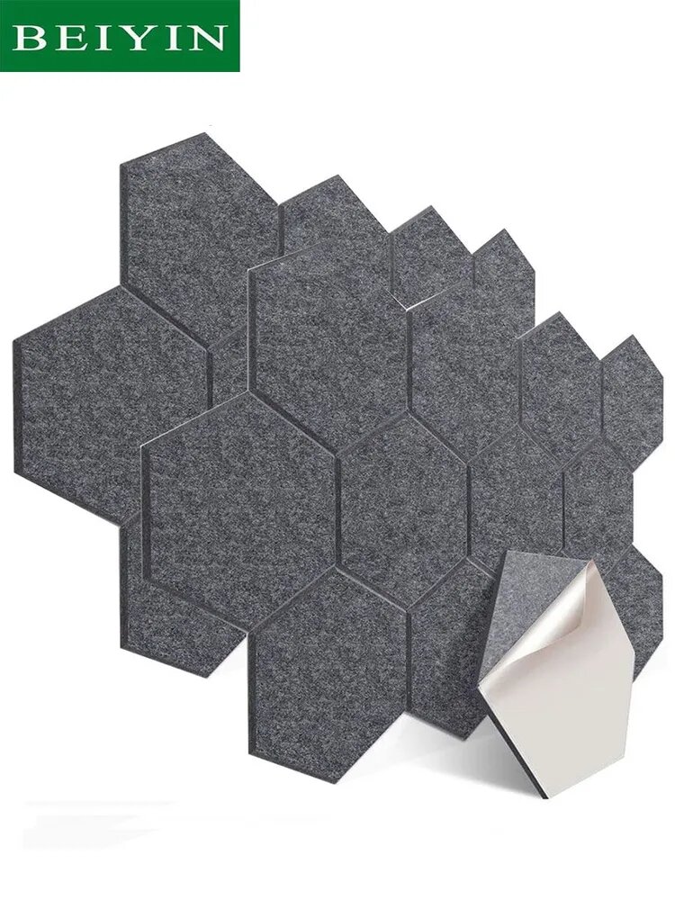 BEIYIN 48 шт. Шестиугольный самоклеящийся Звукопоглощающий материал 30X26CM Шумоизоляция для перегородок декоративные панели для стен