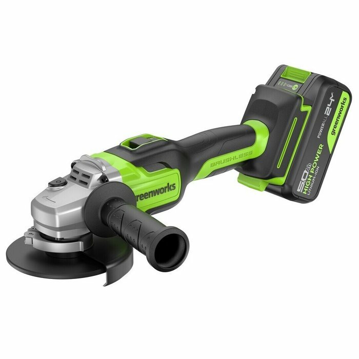 Угловая шлифмашина аккумуляторная Greenworks GD24AG (24В, 5Ач) 3200207CUG