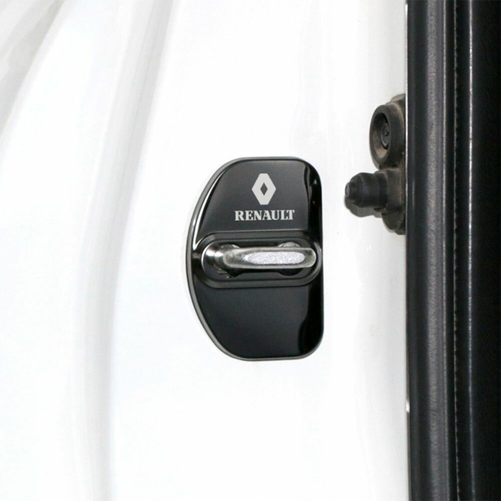 Накладки на крышки защелок дверного замка для Renault (Duster, Menage и др.), нержавеющая сталь, комплект 4 шт, защита и декор