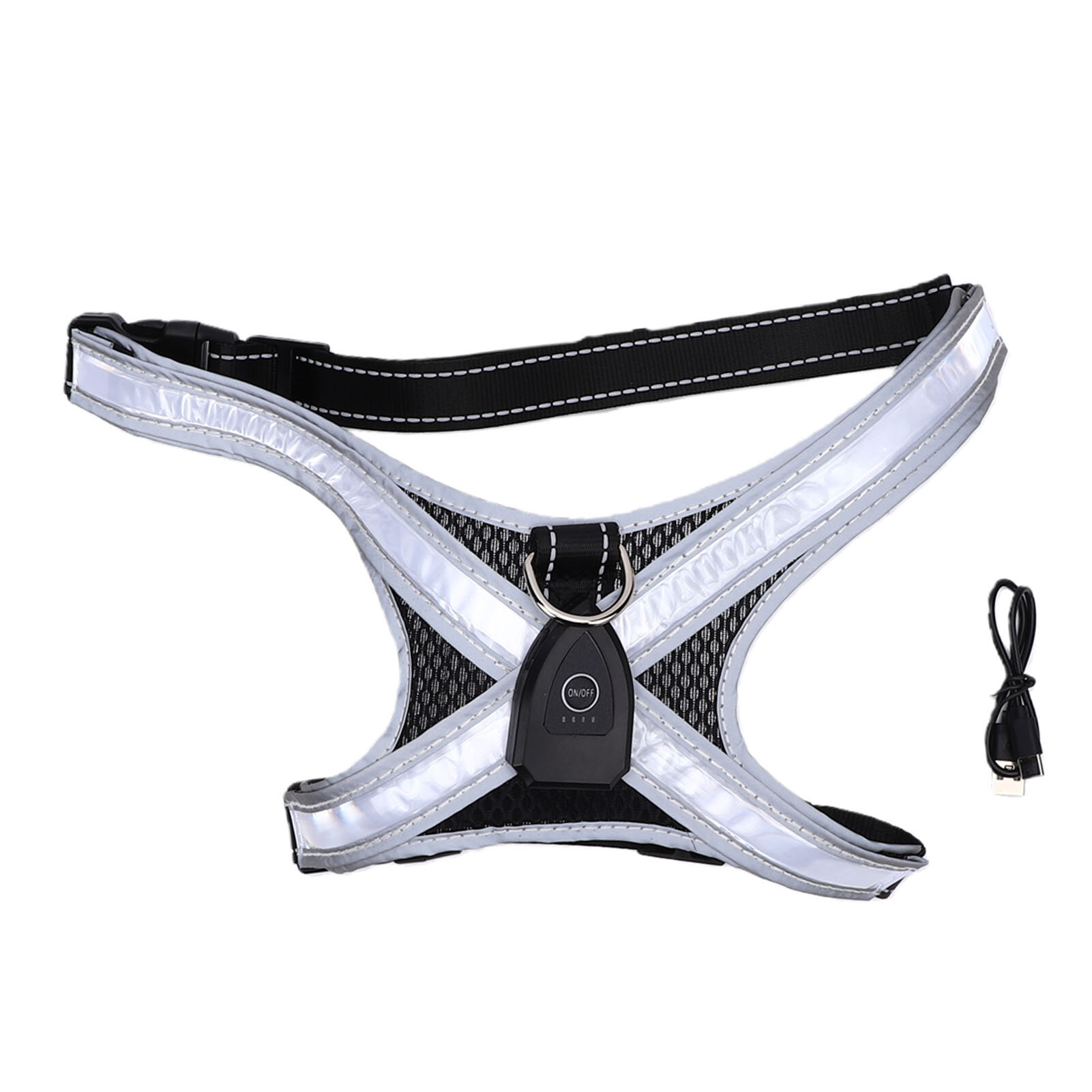 Светящаяся шлейка для собак со светодиодной подсветкой, жилет для ночных прогулок с питомцем, перезаряжаемая через USB, регулируемая, легкая, черная.