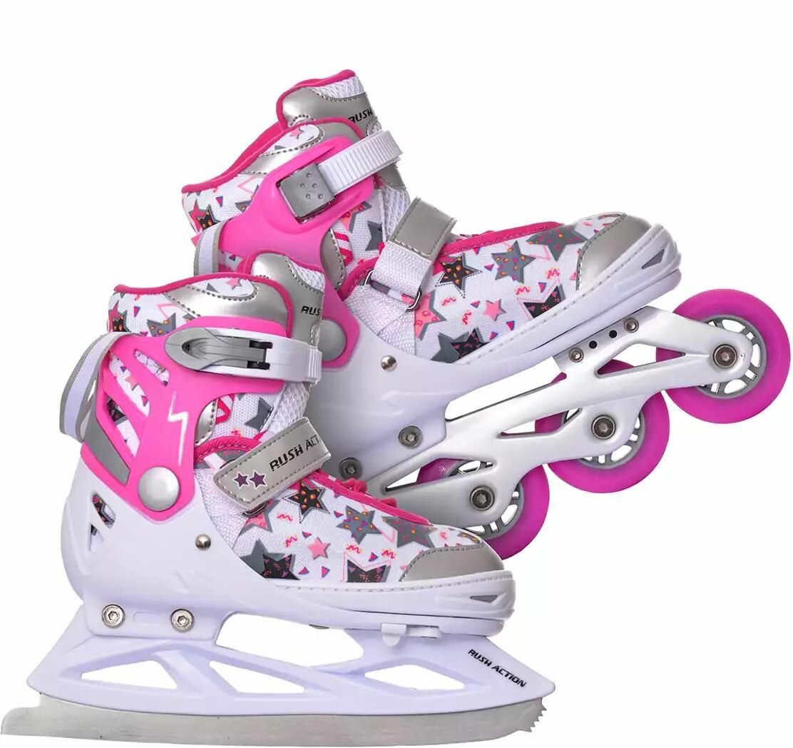 Коньки RUSH ACTION универсальные, 2 в 1, размер 31-34, розовые