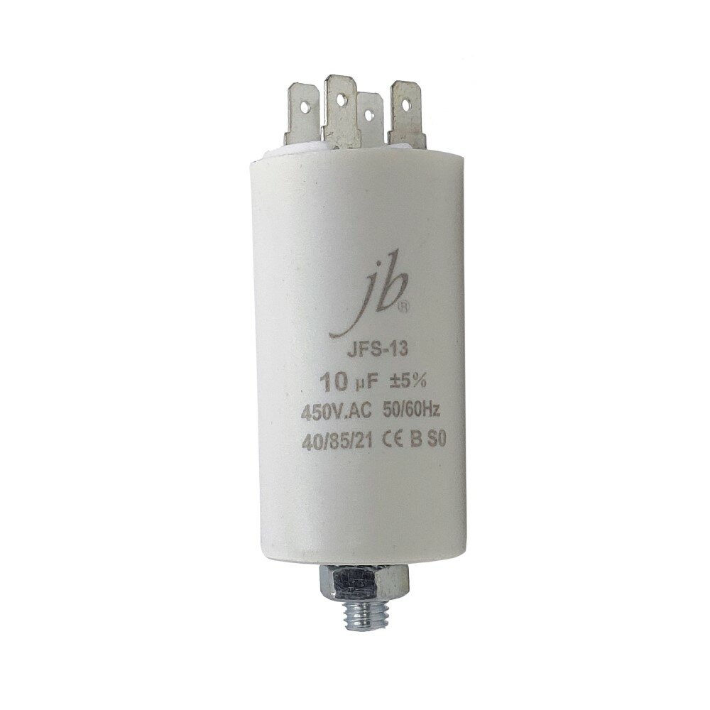 JB Capacitors , 10мкФ, 450В, 40х75, JFS-13 (CBB60-E) (клеммы+болт), Конденсатор пусковой, JFS13A6106J000000B-154