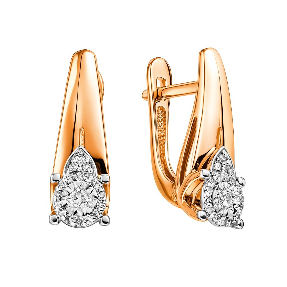 Серьги, красное золото, 585 проба, родирование, бриллиант