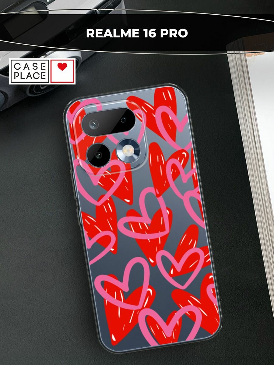 Чехол на Realme 16 Pro / Реалме 16 Про с принтом Hearts doodles, прозрачный