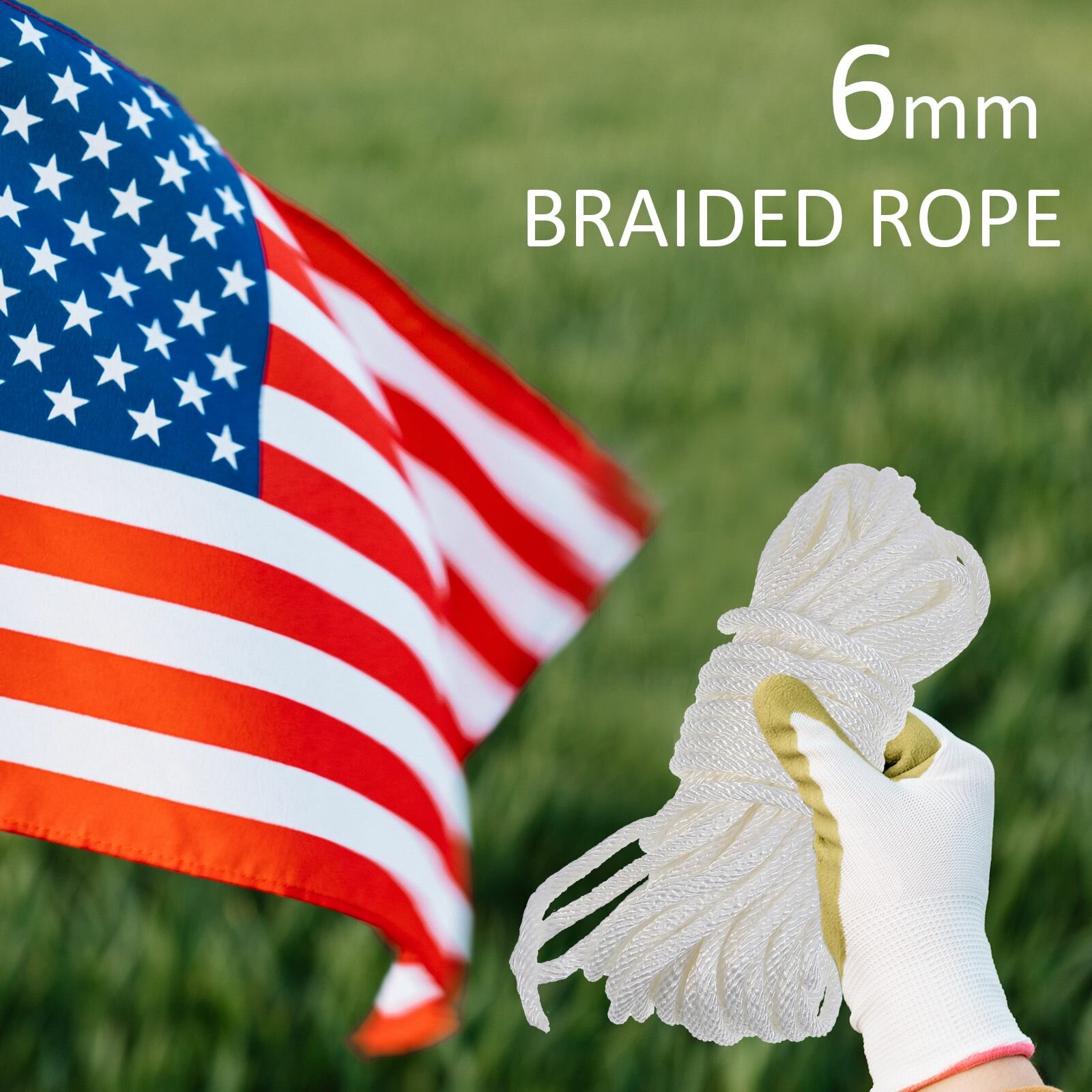 Нейлоновая белая фаловая веревка для флагштока диаметром 6 мм с набором из 4 креплений для крепления флагов