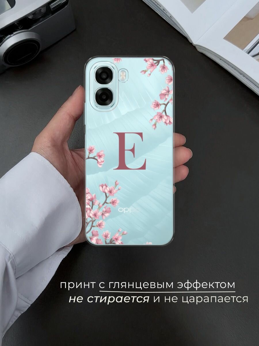 Силиконовый чехол на Oppo A6x / Оппо A6x с принтом Буква E сакура — фото 1