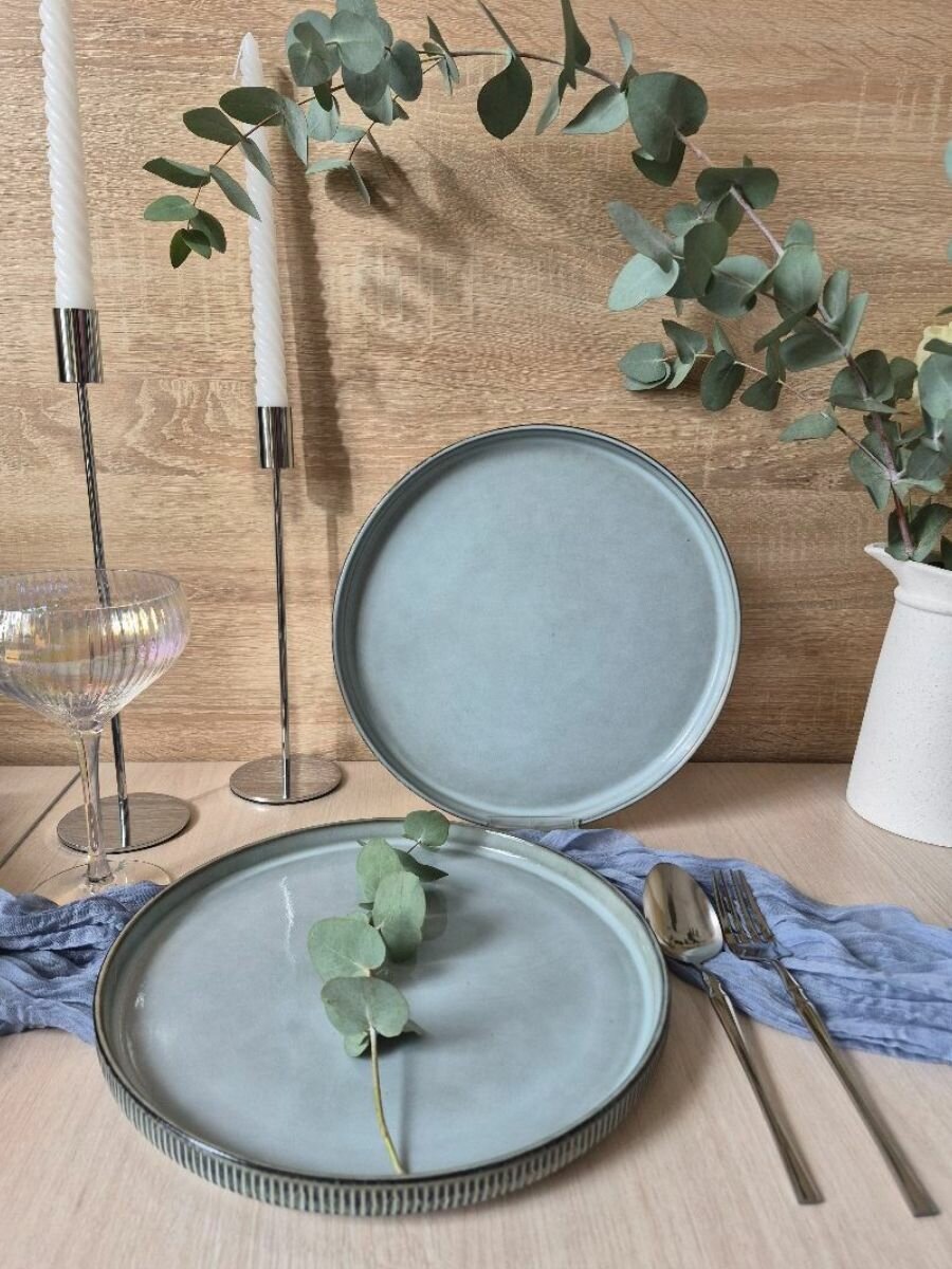 Набор обеденных тарелок из керамики 2шт 25,5 см "Verge Blue", тарелки плоские на 2 персоны. Посуда Коралл