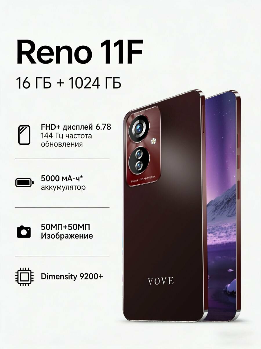 Смартфон Reno11 F 16/1024GB Dimensity 9200 5G, Android 14, 6.78" экран, игровой смартфон с мощным процессором