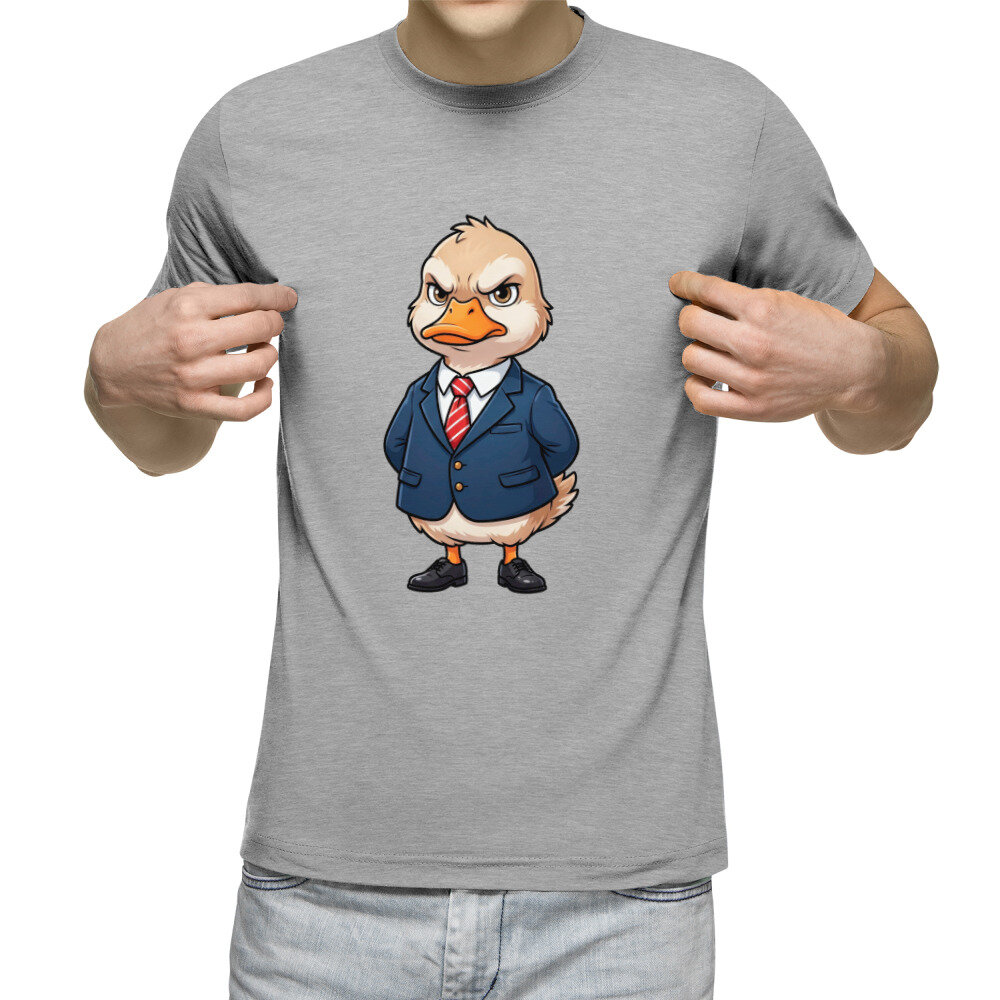 Мужская футболка «Утка босс» (серый меланж, 2XL)