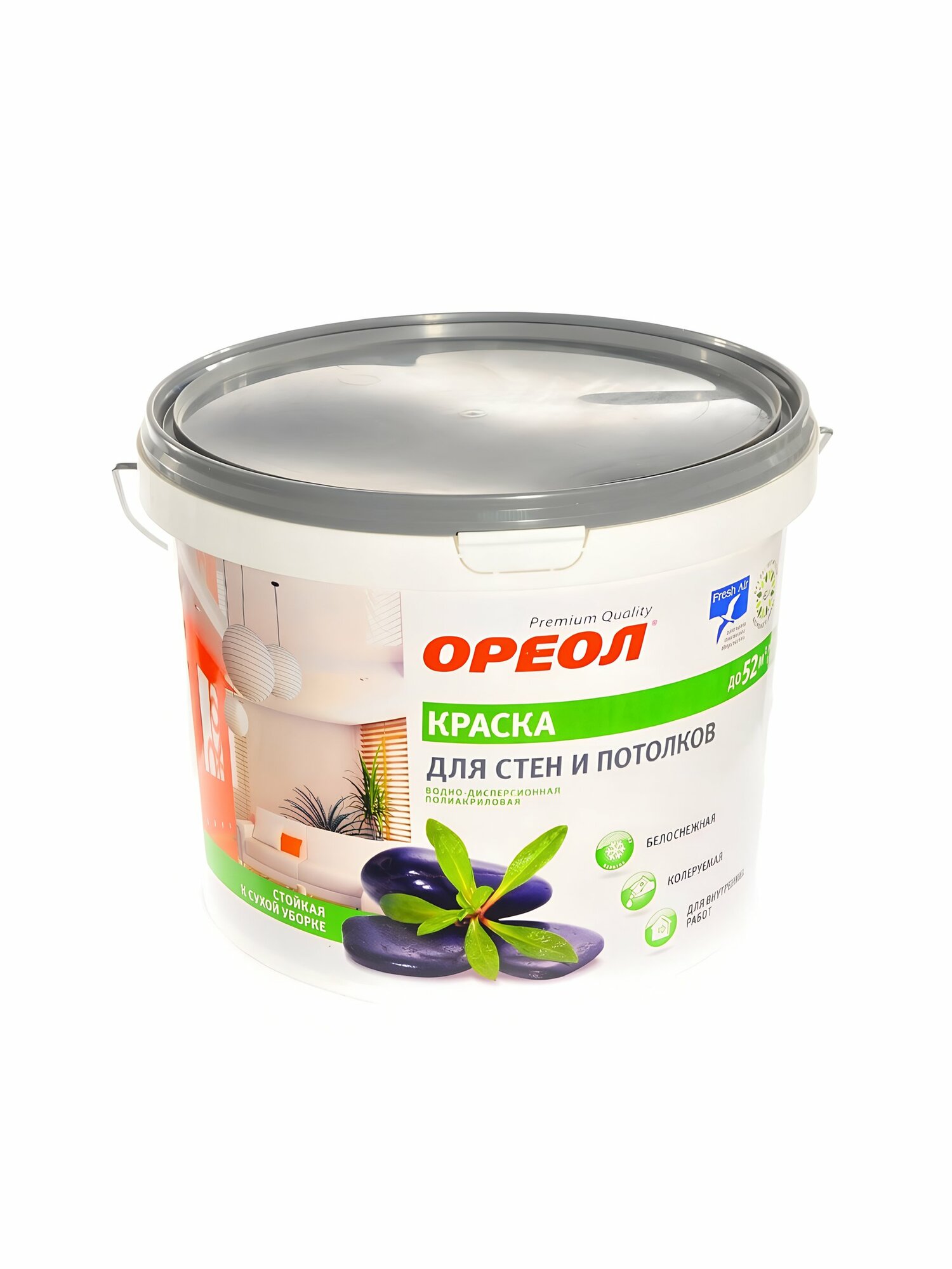 Краска водно-дисперсионная Ореол полиакриловая интерьерная матовая белоснежная 6.5 кг для стен и потолков для внутренних работ