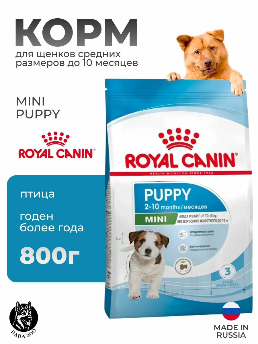 Сухой корм Royal Canin Mini для щенков до 8мес, 800г