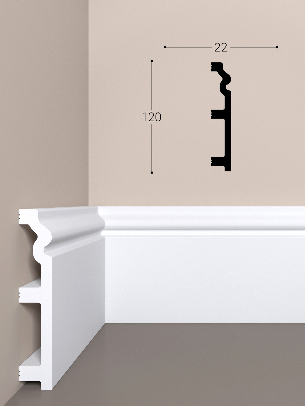 Плинтус bello deco П5 120х22х2000мм, дюрополимерный, влагостойкий, кабель-канал, белый, 2 шт.