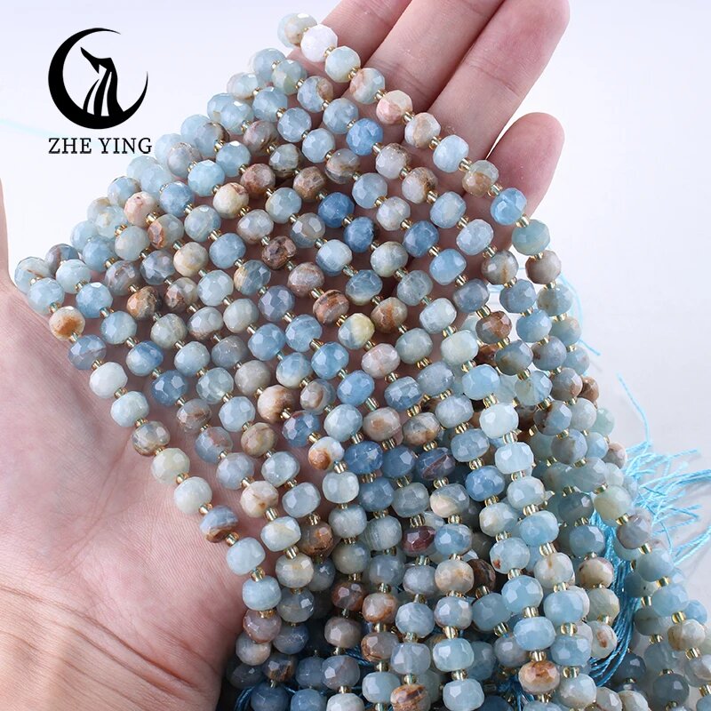 Бусины апатит, цитрин, солнечный камень 6x8 мм, цвет 84Blue Calcite