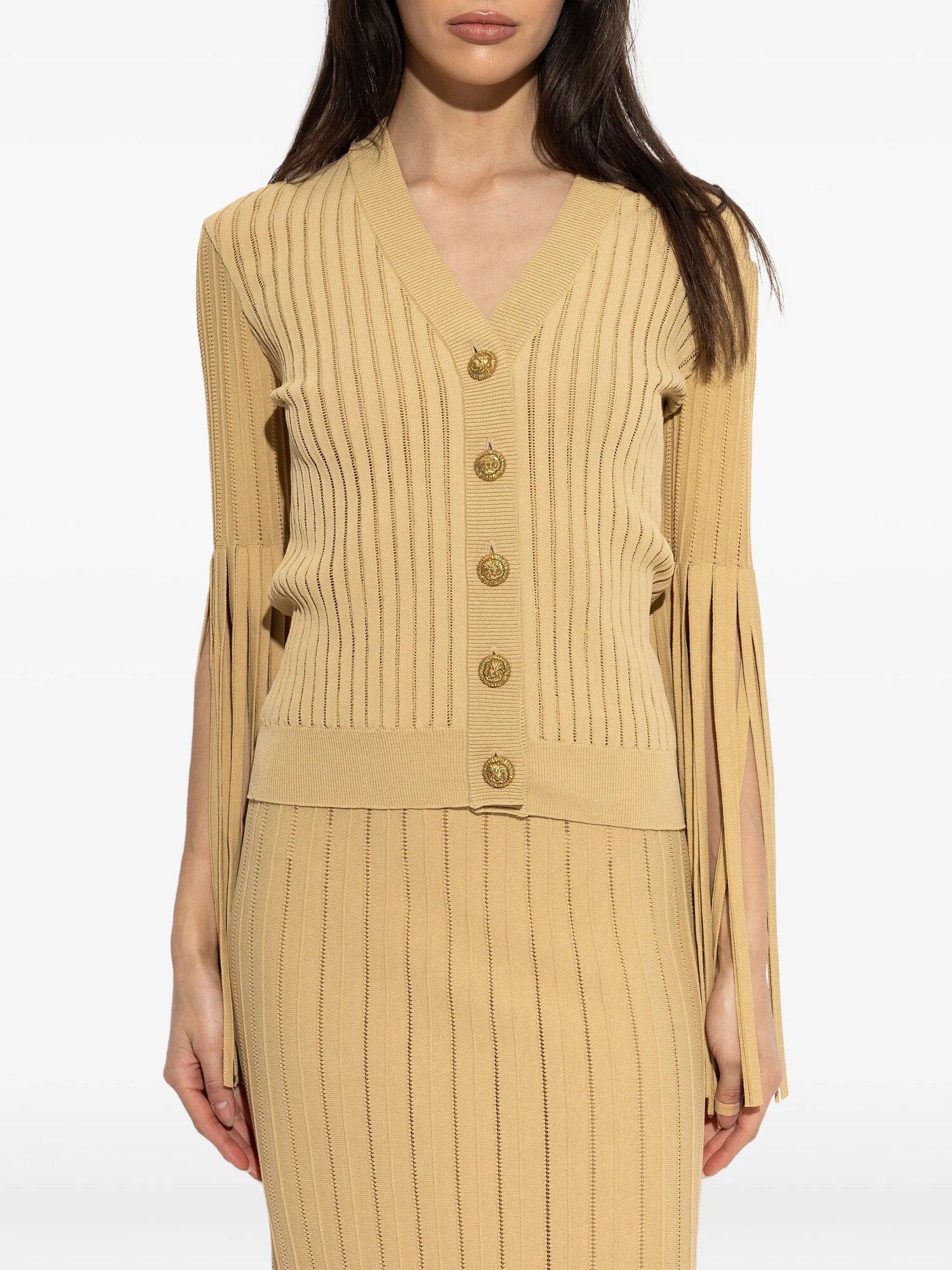 Кардиган BALMAIN Fringed-sleeve buttoned cardigan, размер 40, разноцветный — фото 1