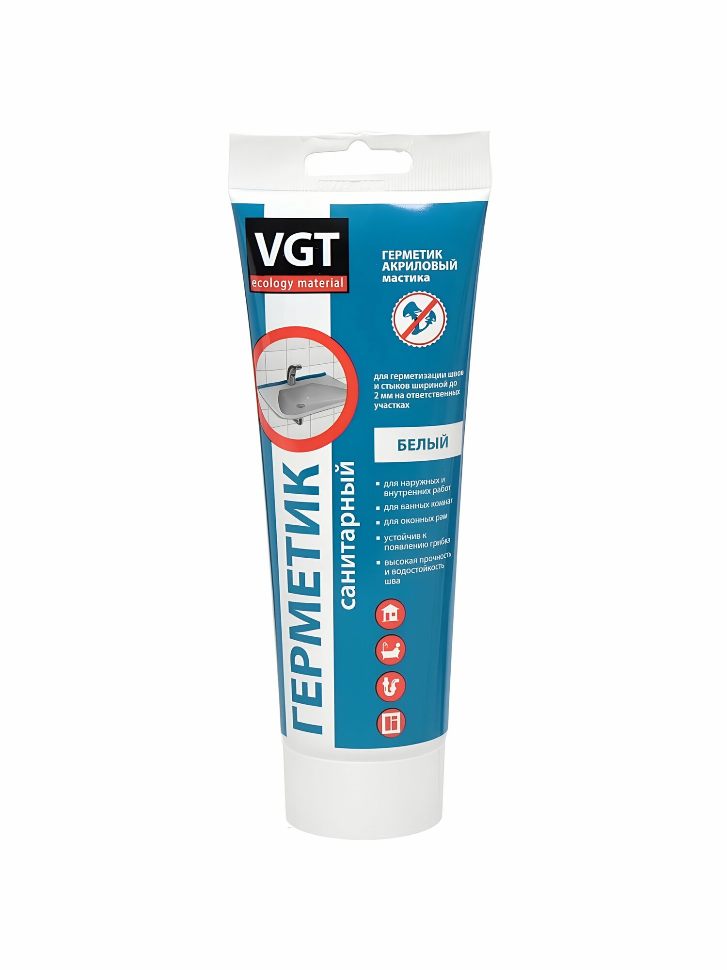 Герметик акриловый санитарный VGT белый 350 г для ванной душа окон влагостойкий