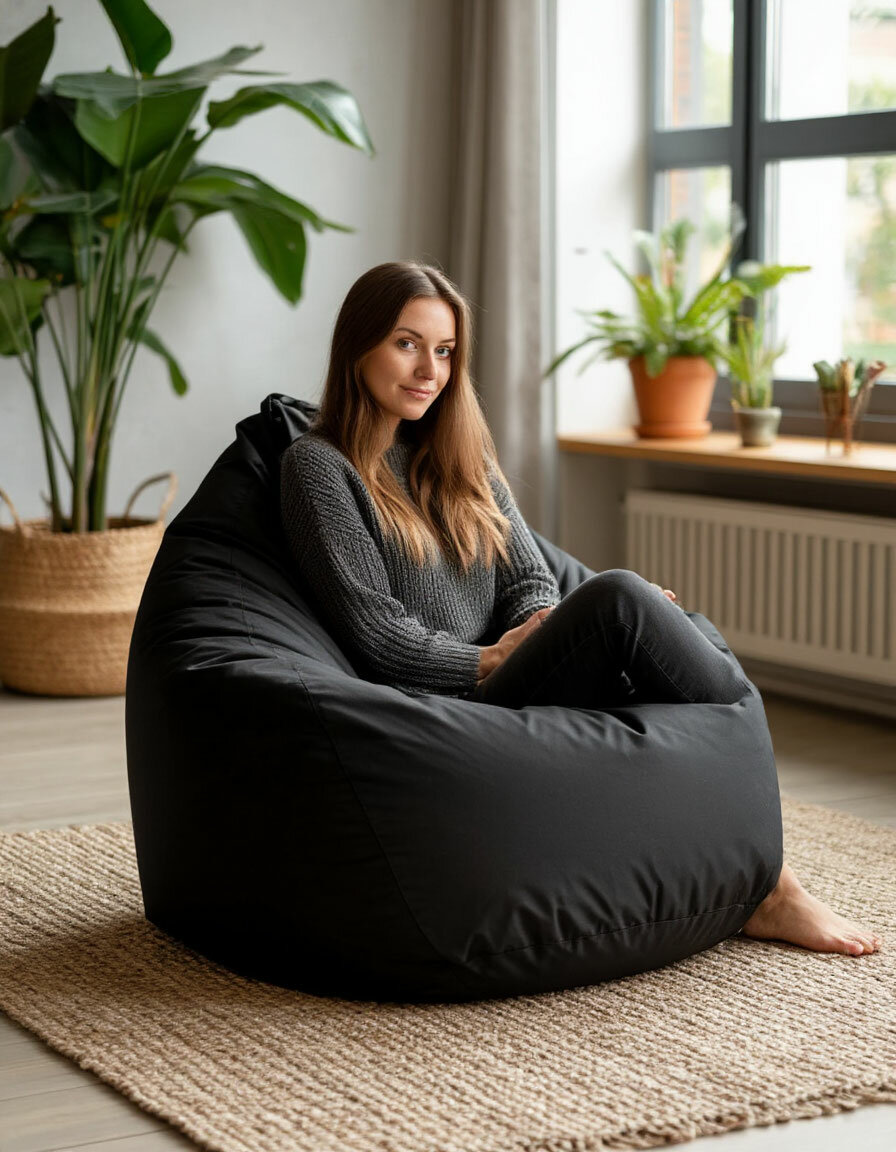 Мир Пуффов Кресло-мешок «Груша» размер- XXXXL, Черный оксфорд , с ручкой для переноски