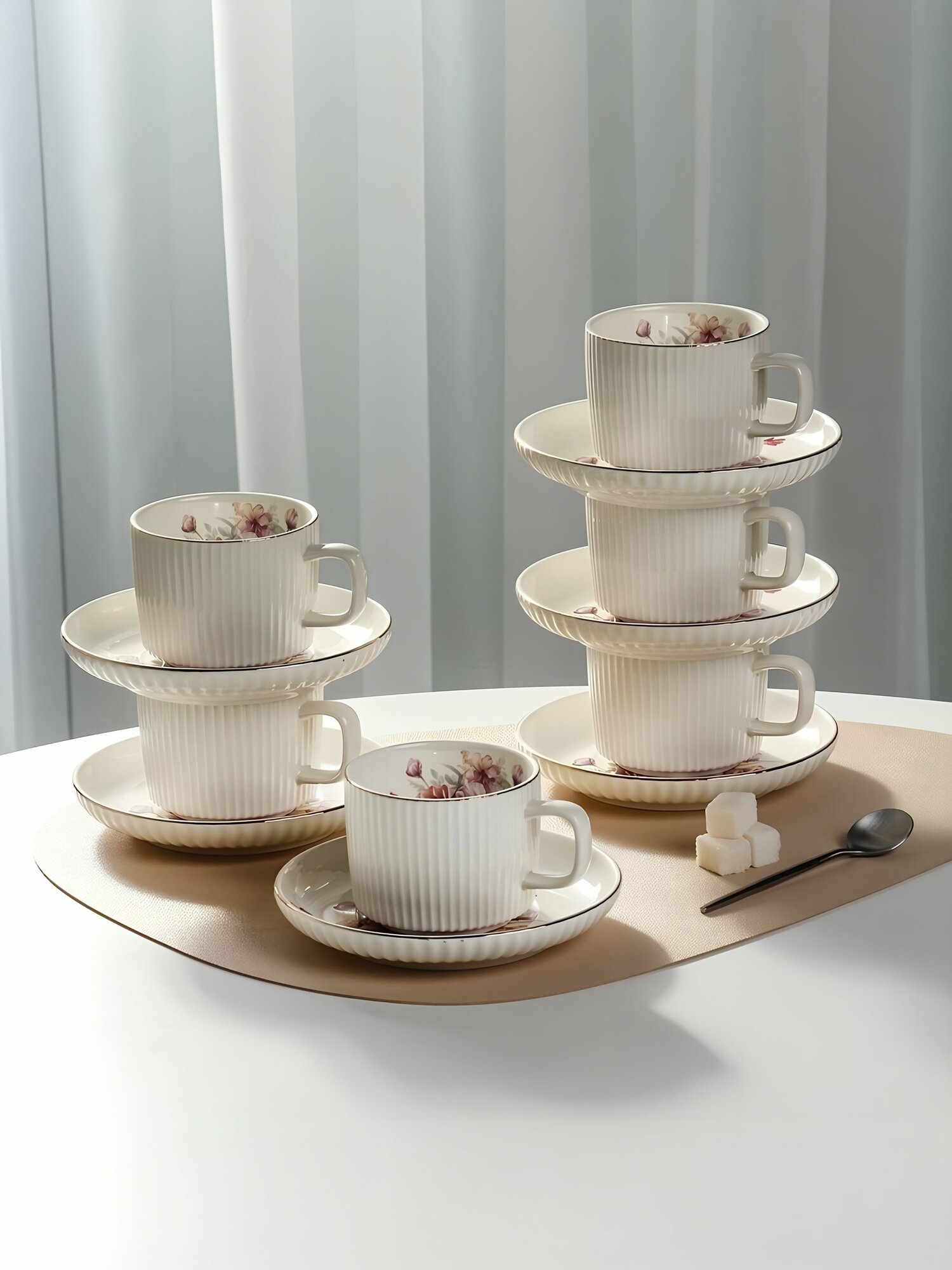 Набор чайный керамика, 12 предметов, на 6 персон, 230 мл, Сиреневая роза, Y4-9741, подарочная упаковка