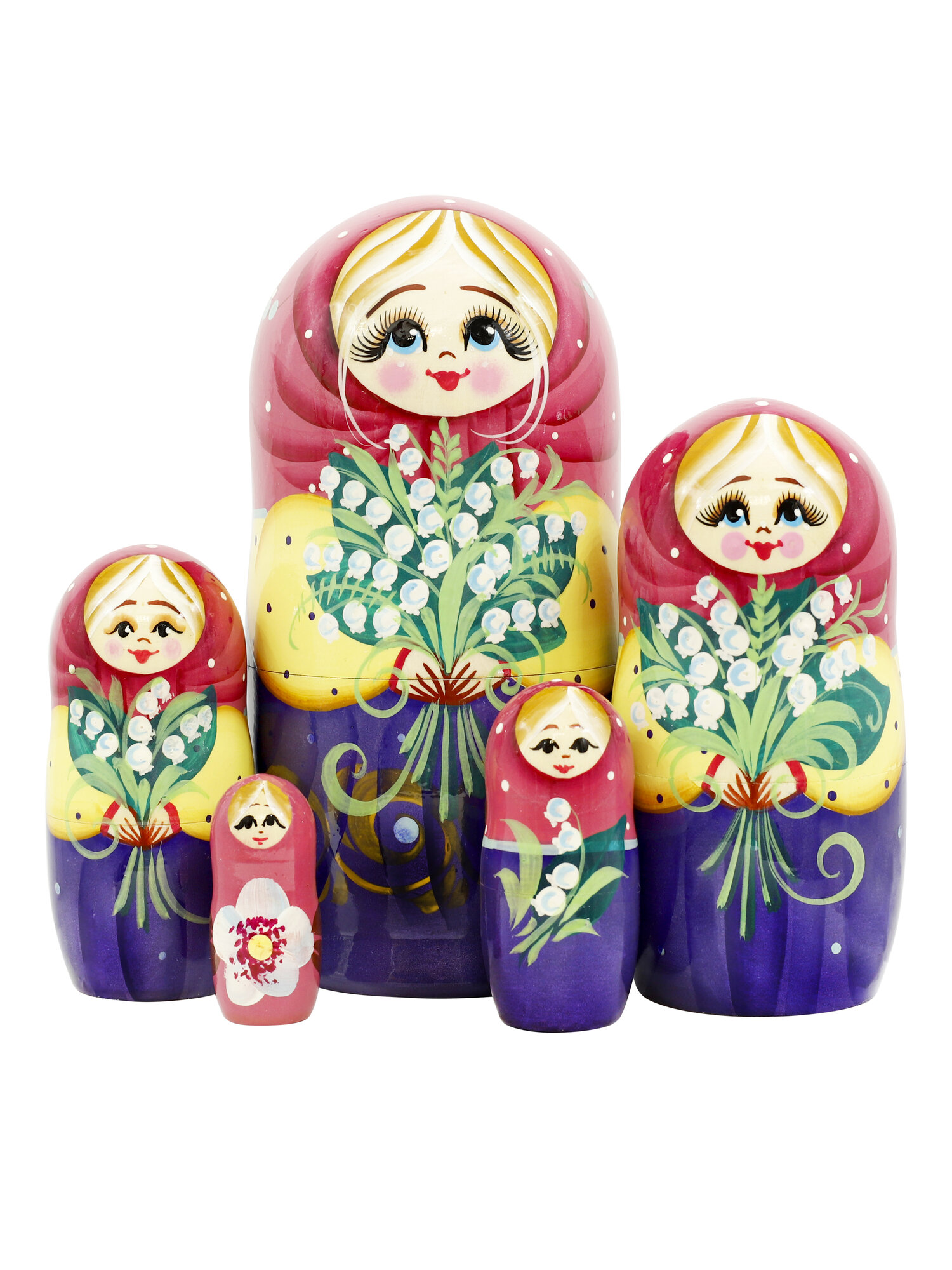 Матрешка Колокольчики, 5 мест, 18 см, ручная роспись, разборная