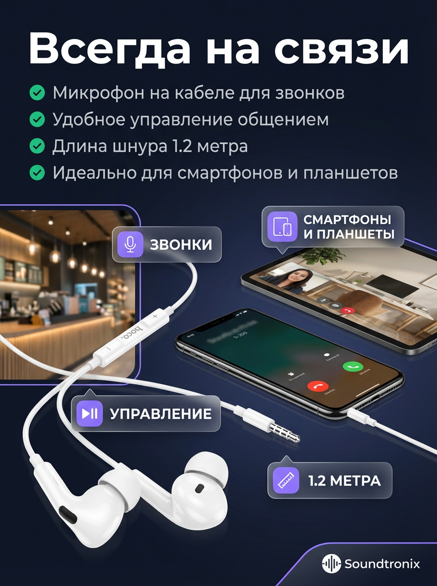 Soundtronix S-200 mic (шнур 1.2м) для смартфонов
