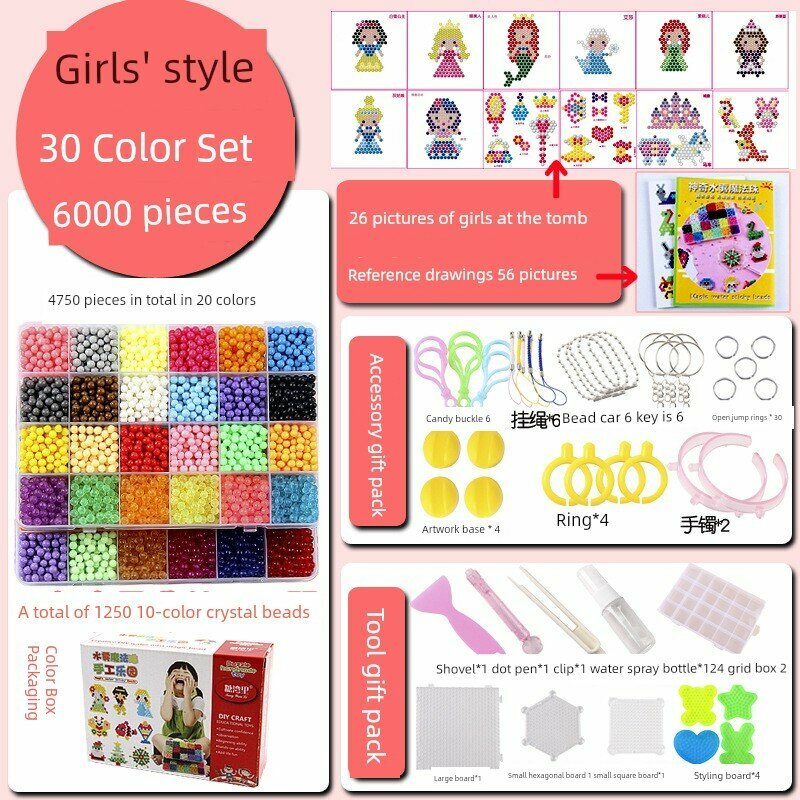 Набор DIY-бусин для девочек, 30 цветов, 6000 бусин с аксессуарами и руководством по пазлу, ручная игрушка