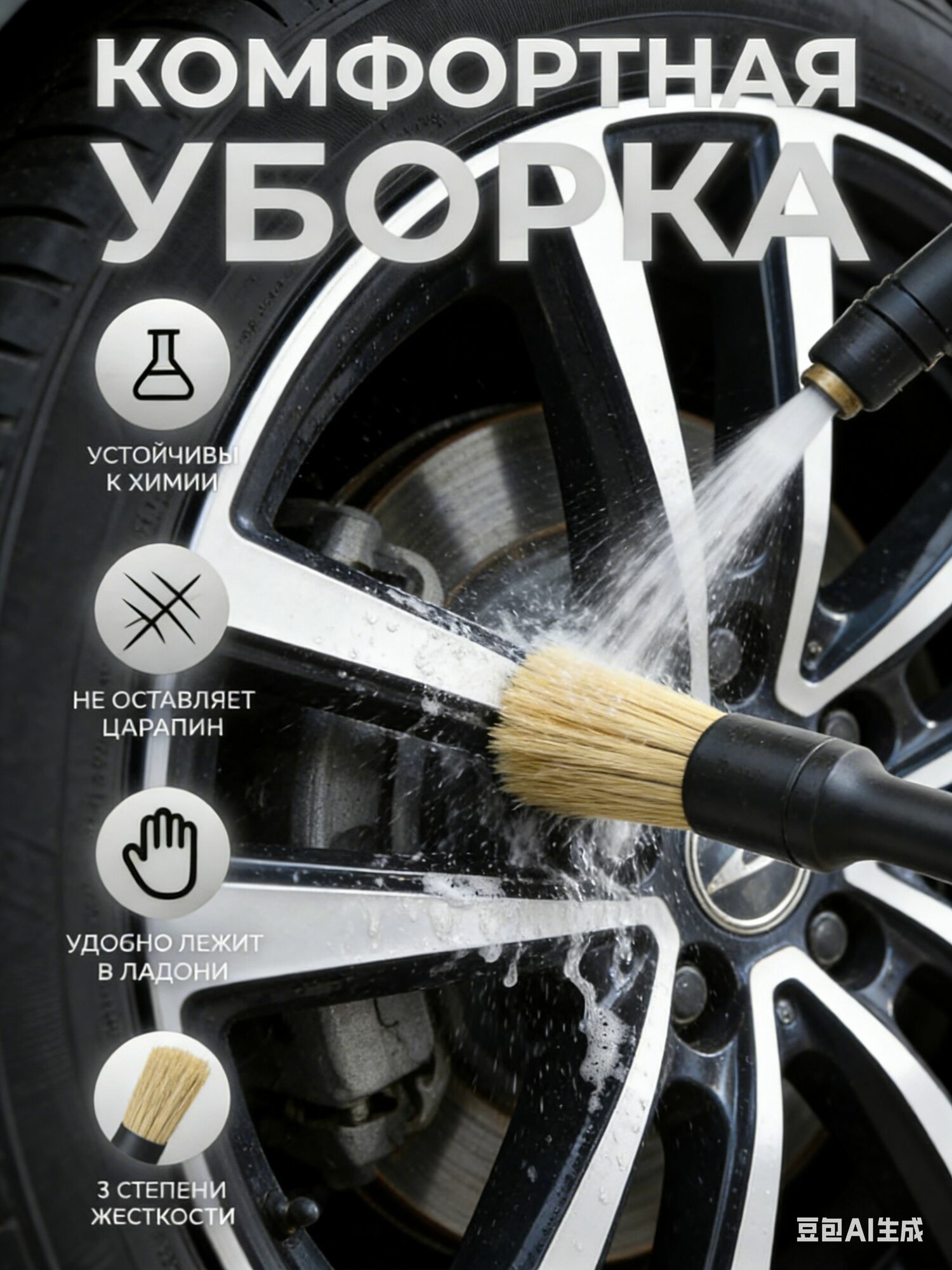 Кисти для детейлинга Shark Device, набор 3 шт. — для чистки салона и труднодоступных мест автомобиля