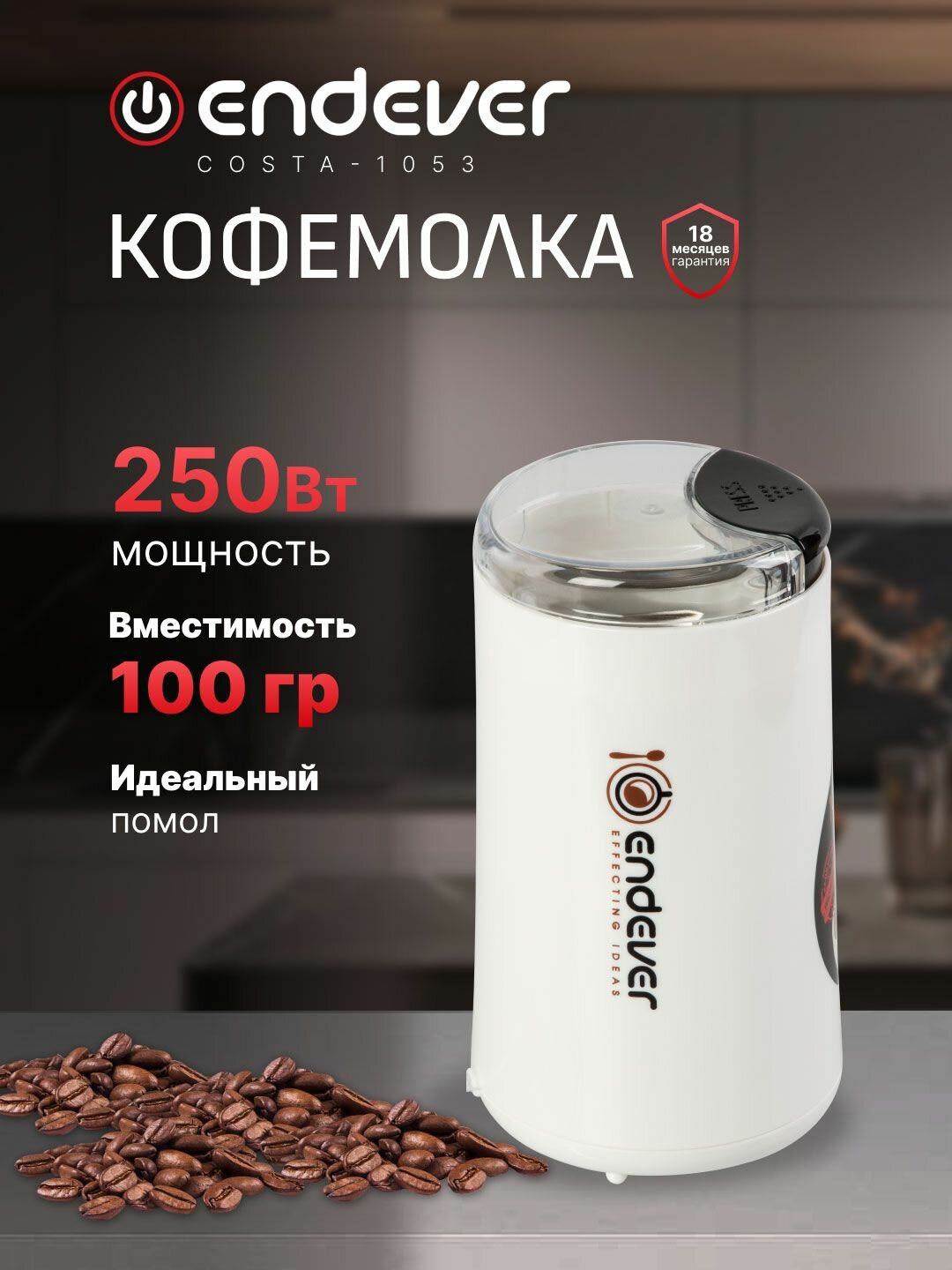 ENDEVER Кофемолка электрическая 250 Вт/ на 100 грамм кофе Costa-1053