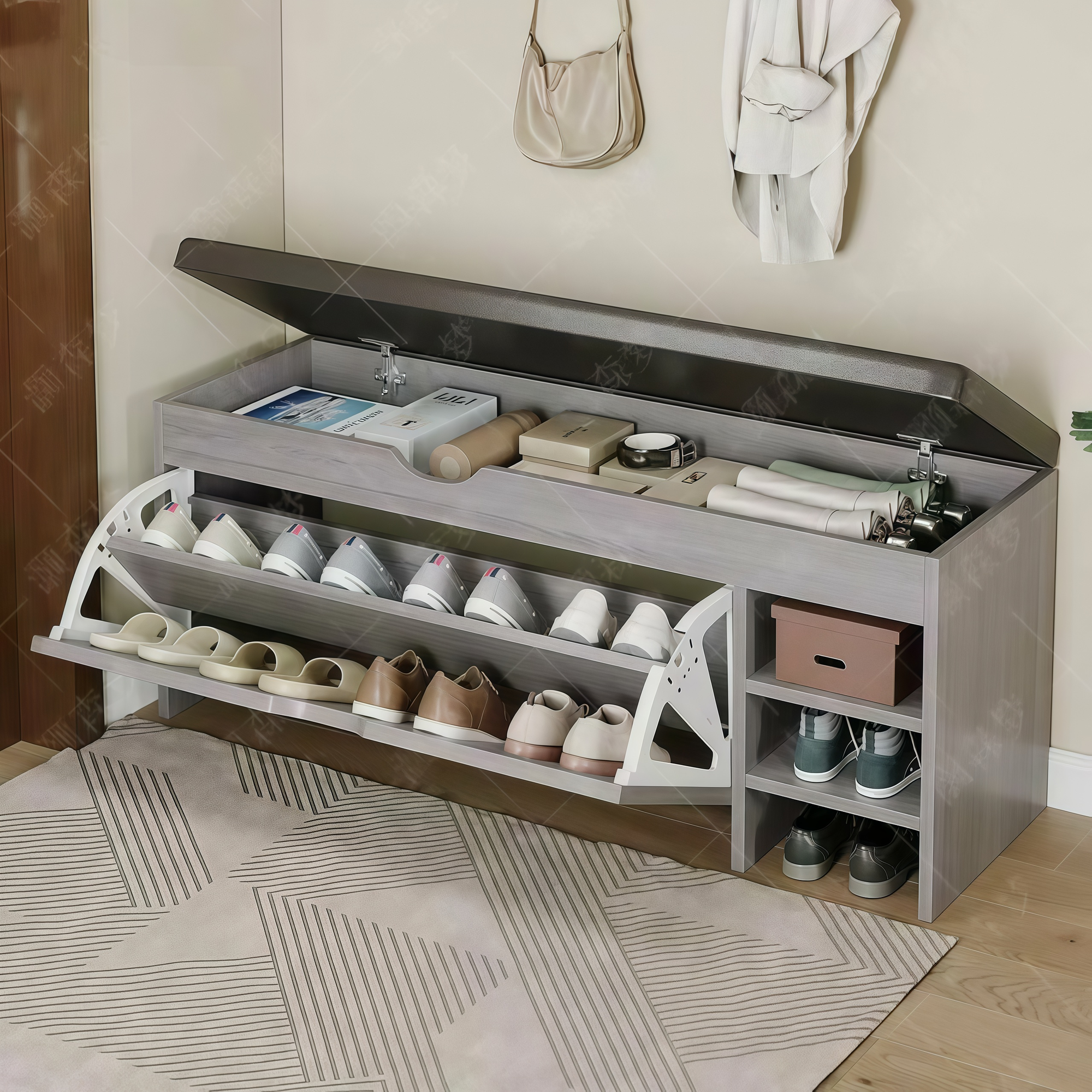 Тумба для обуви, массив дерева, цвет серый, грузоподъемность 100кг