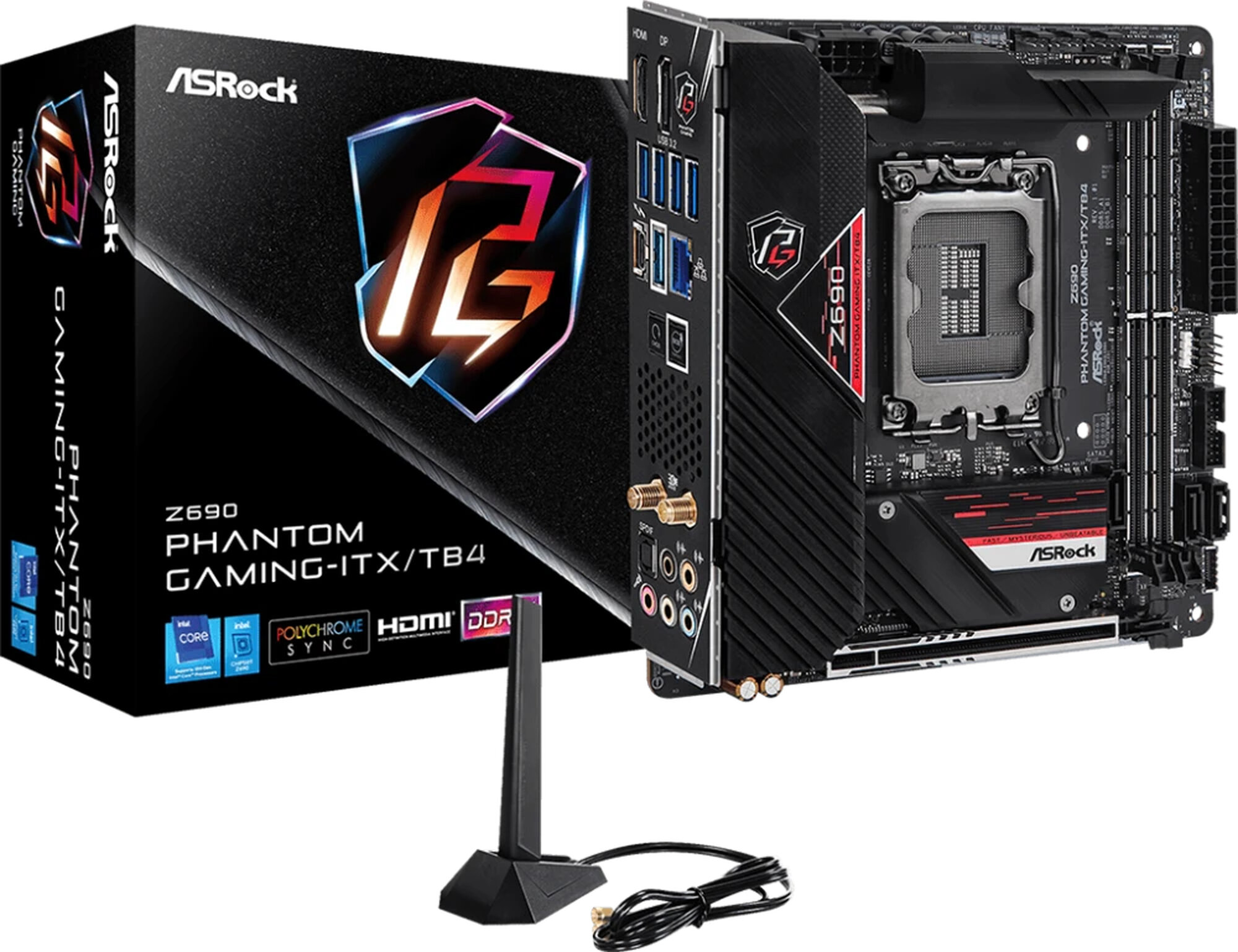 Материнская плата ASRock Z690 PHANTOM GAMING-ITX/TB4 (LGA1700/Z690/2xDDR5/PCI-Ex16/2xM.2/SB/GLAN/Wi-Fi/BT/HDMI/Mini-ITX)