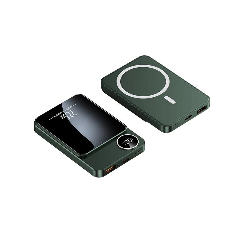 Повербанк MagSafe для iPhone 10000 mAh 20 Ватт, внешний аккумулятор, power bank на айфон, беспроводная зарядка на айфон /green