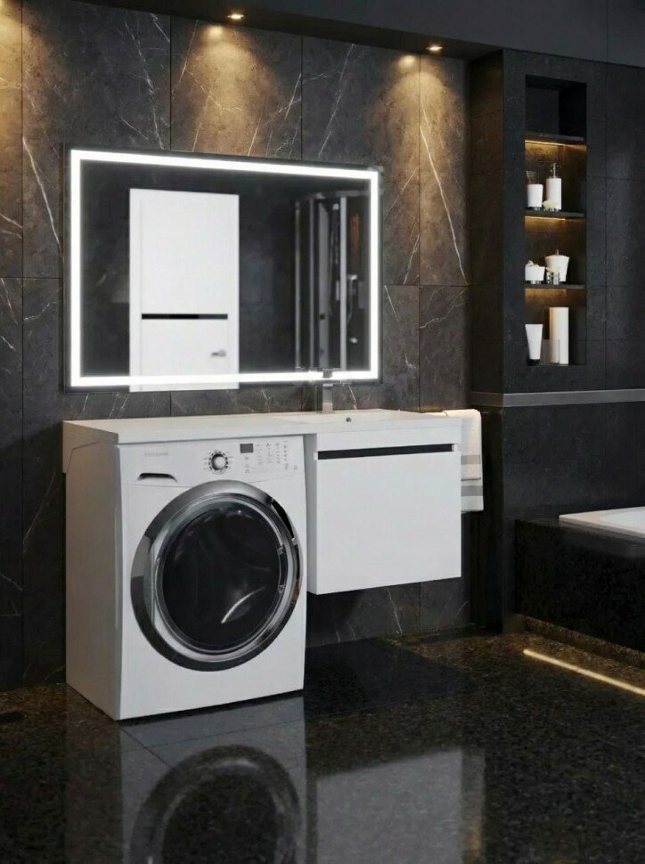 Тумба под стиральную машину подвесная Uperwood Magenta 45х50х55 см, белая/графит, выдвижной ящик