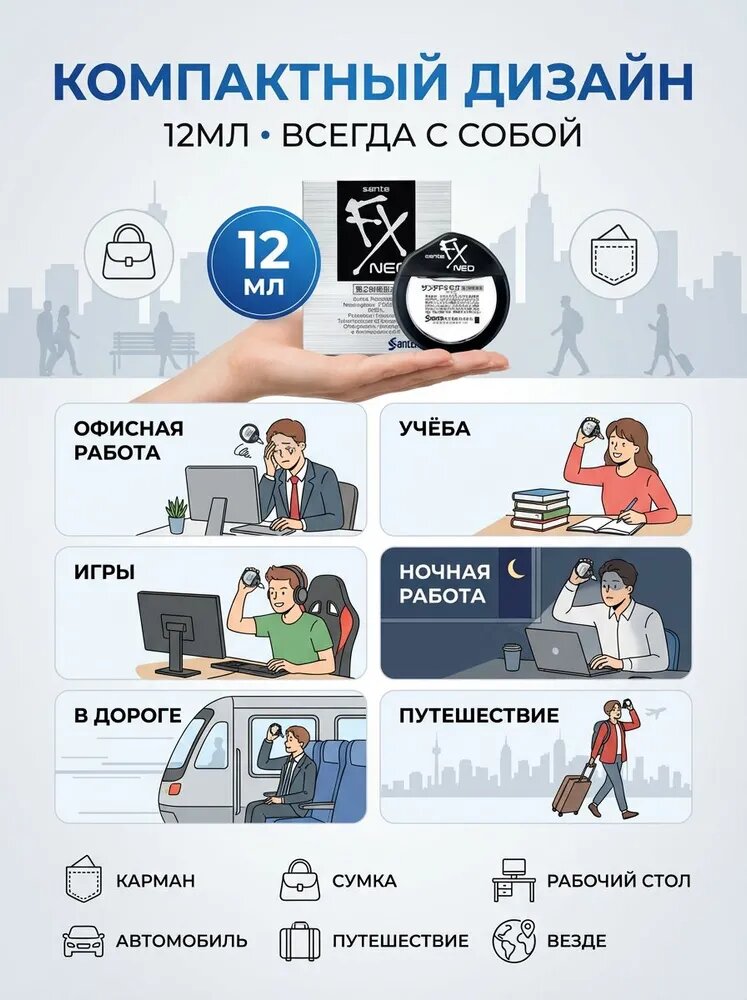 SANTEN FX NEO капли для глаз японские Капли для глаз с витаминами, от сухости, усталости, японские