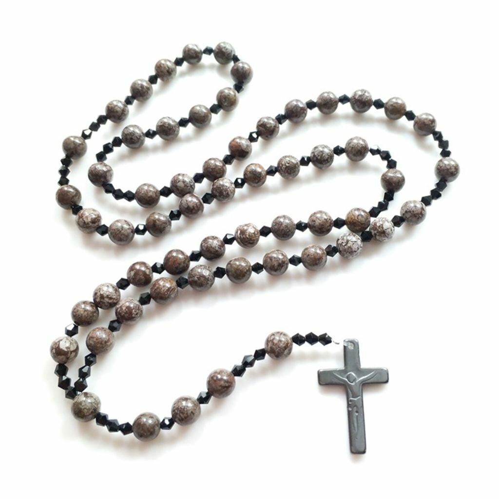 1 пучок кофейных бусин в виде снежинок, ожерелье с подвеской в виде креста, четки