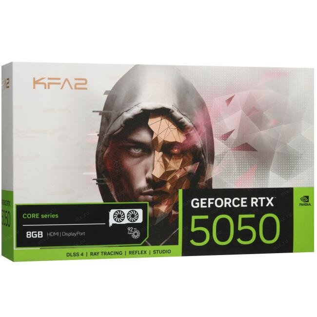 55NSL8MHCZBK KFA2 RTX 5050 CORE OC 2FAN LED White [PCIe 5.0, GPU 2317 МГц,8 ГБ GDDR6,128 бит,2 x,2 x ]