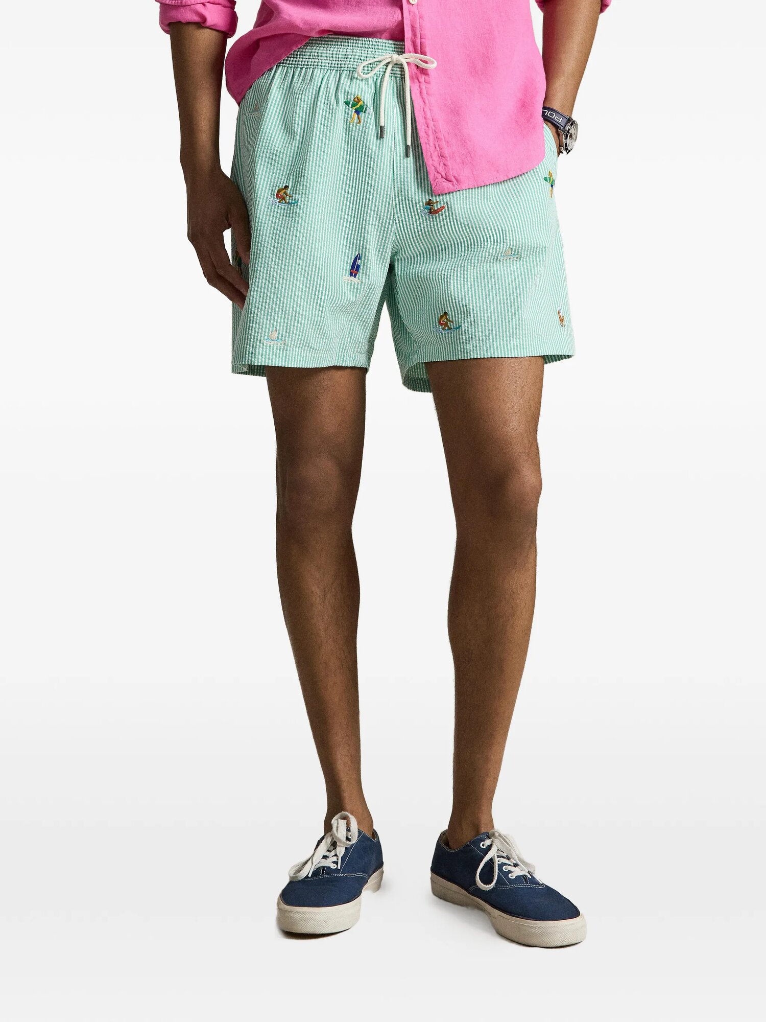 Шорты для плавания Polo Ralph Lauren Embroidered striped-pattern swim shorts, размер L — фото 1