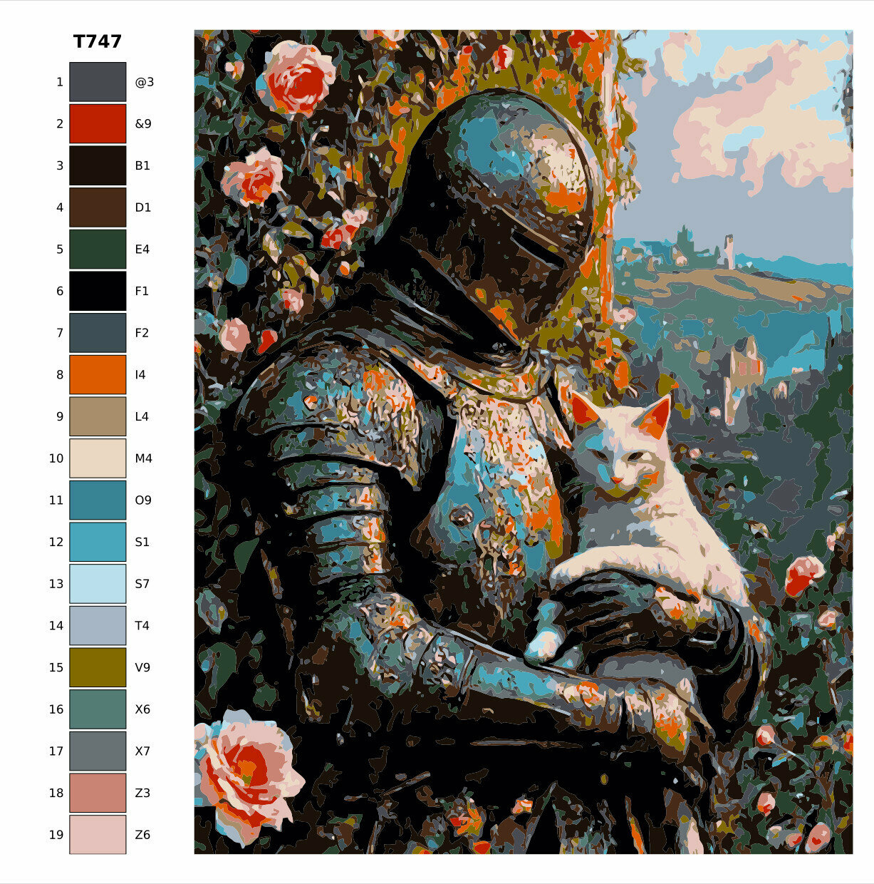 Картина по номерам T747 "Рыцарь и Котик" 40х50