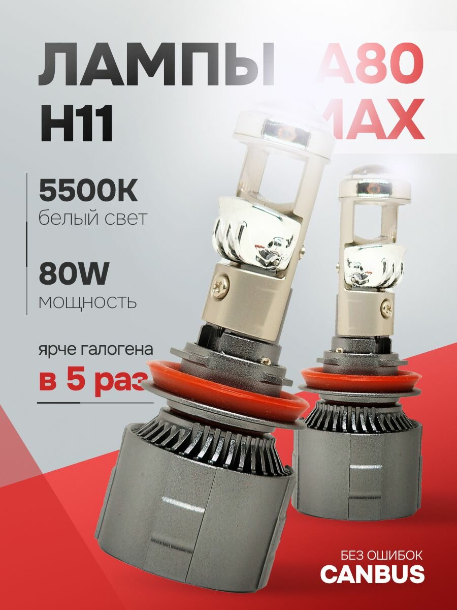 Светодиодные мини линзы H8 H11 A80 / 80Ватт мощность