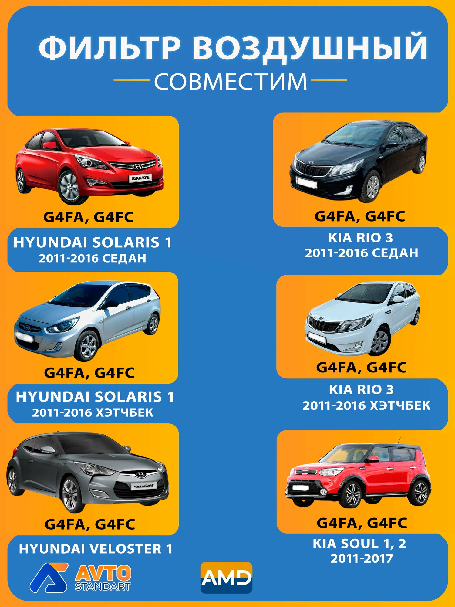 Фильтр воздушный Киа Рио 3, Хендай Солярис, Kia Rio 2011 - 2017, HYUNDAI Solaris 2011 -2017, Veloster Велостер 2011-2017, Kia Soul 1 Соул, Kia Soul 2 281131R100