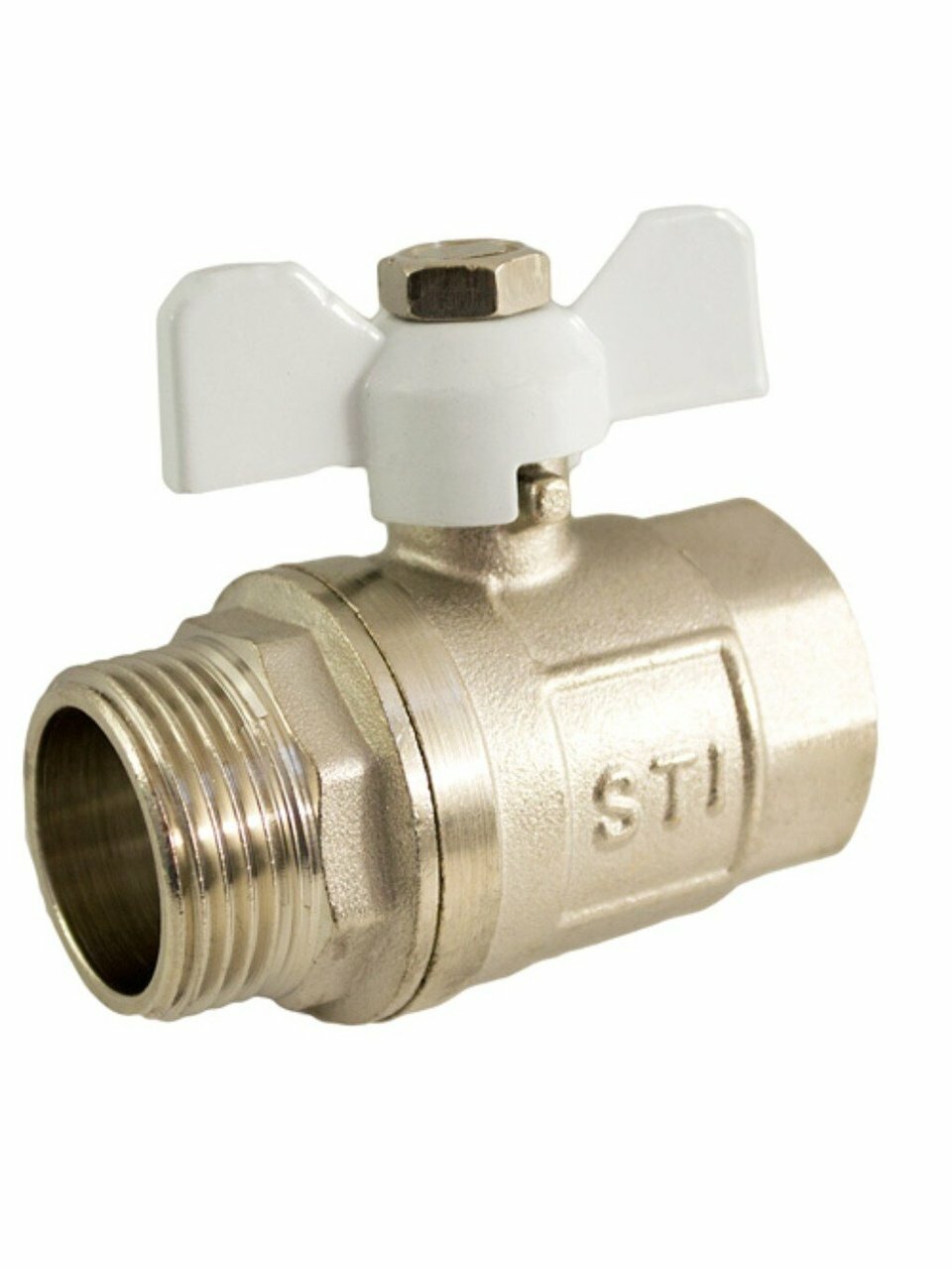 Кран для воды STI 1 дюйм, г-ш, ручка-бабочка, никель. Надежная запорная арматура для инженерных систем водоснабжения.