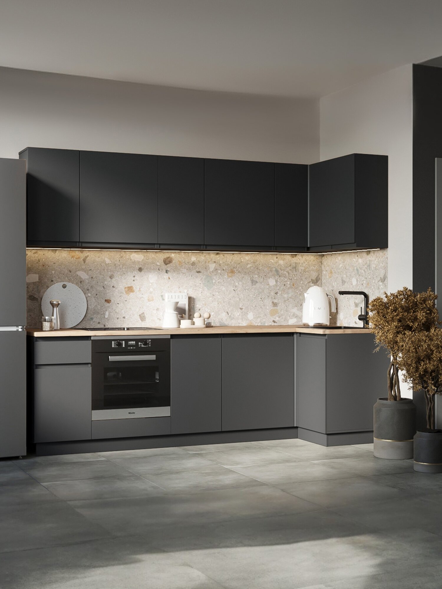 Кухонный гарнитур угловой «Лира», с столешницей, 2600×1000 мм, цвет графит/дуб кера