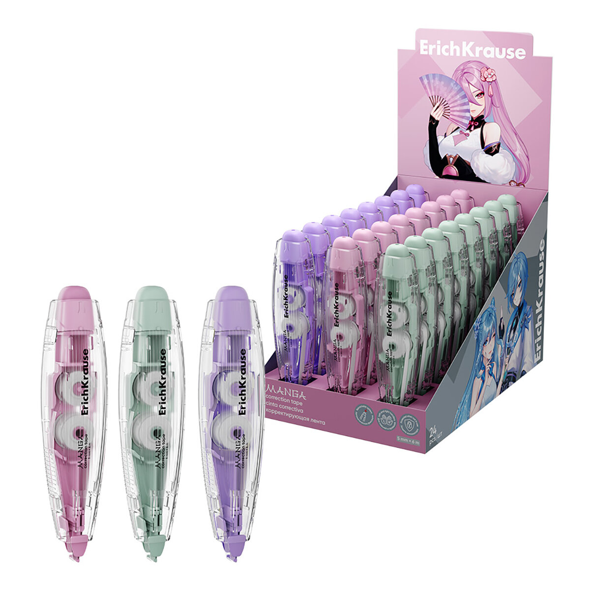 Корректирующая лента ErichKrause Spin Manga 5 мм х 6 м белый – универсальный роллер