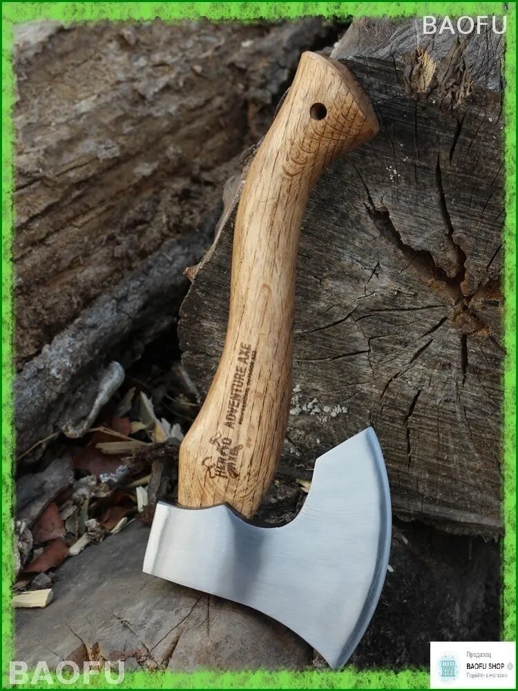 Топор HERO ADVENTURE AXE 27 см с кожаным чехлом и перчатками для походов и выживания — фото 1
