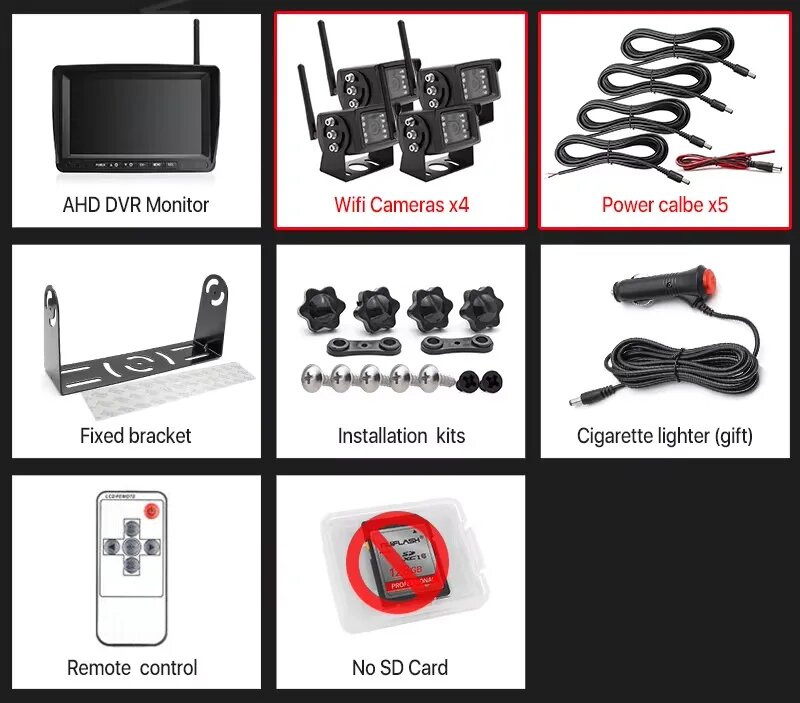 7" AHD DVR монитор с 4 Wi-Fi камерами для грузовика